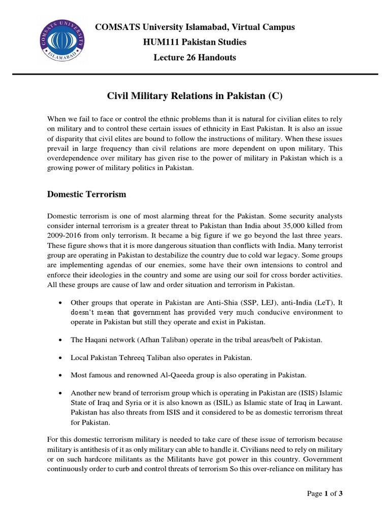 Civil-Military Relations in Pakistan | PDF | Pakistan | National Security
