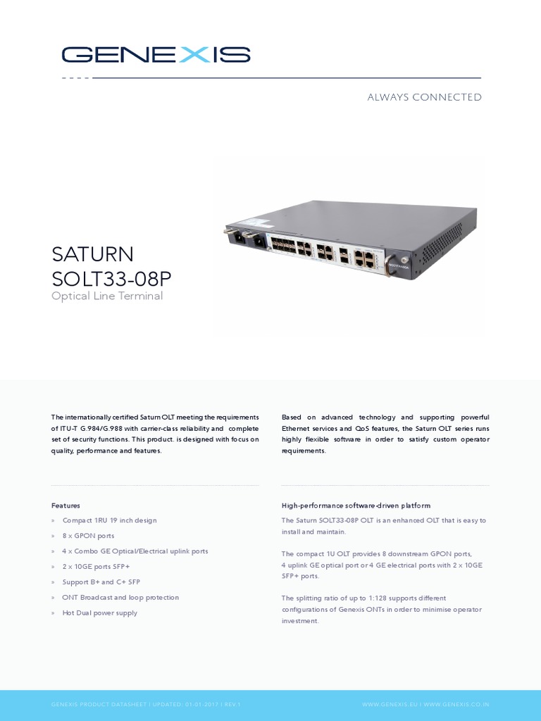 Saturn SOLT33-08P: Optical Line Terminal | PDF | Network Protocols | Computer Networking
