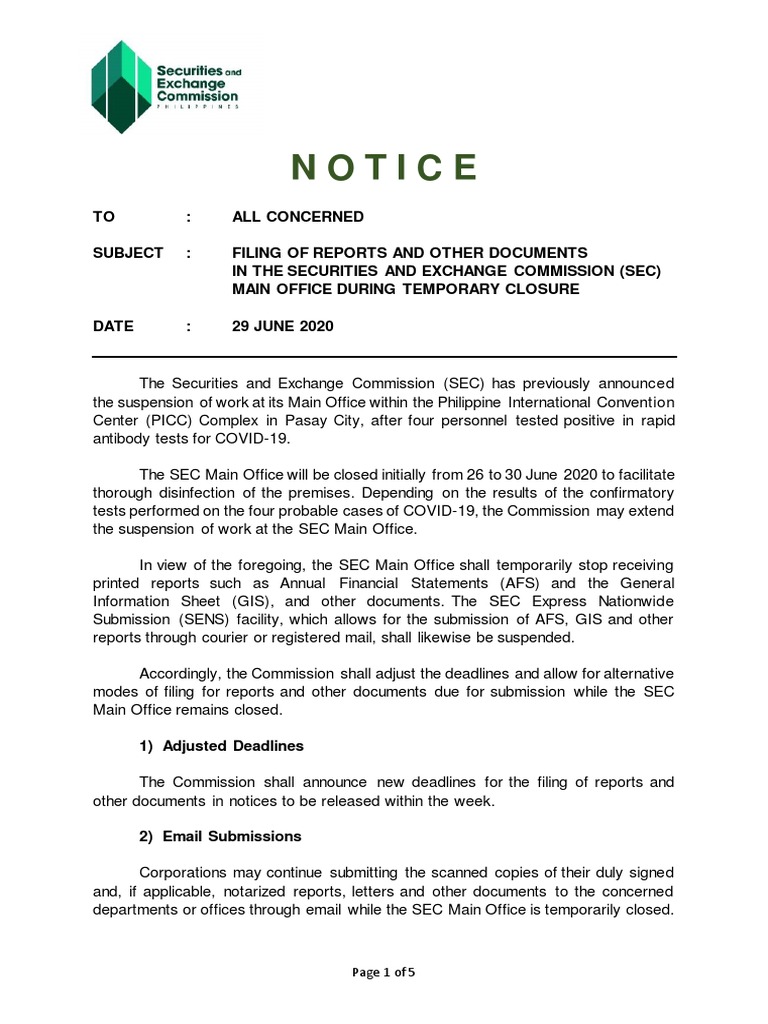 SEC Notice Dated June 29, 2020 | PDF | Financial Statement | U.S ...