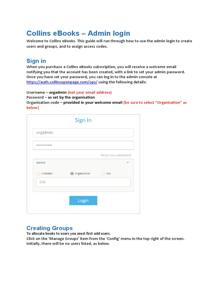 Collins Ebooks - Admin Guide | PDF | Login | Microsoft Excel