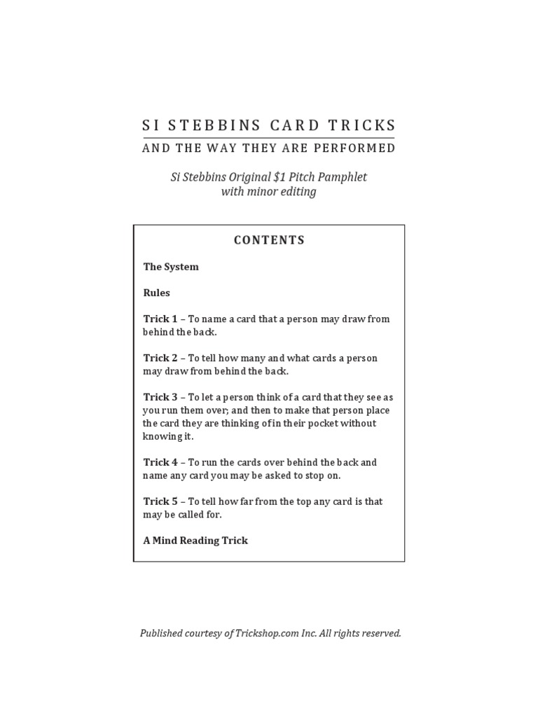 Si Stebbins Pamphlet PDF | PDF | Playing Cards | Gaming Devices