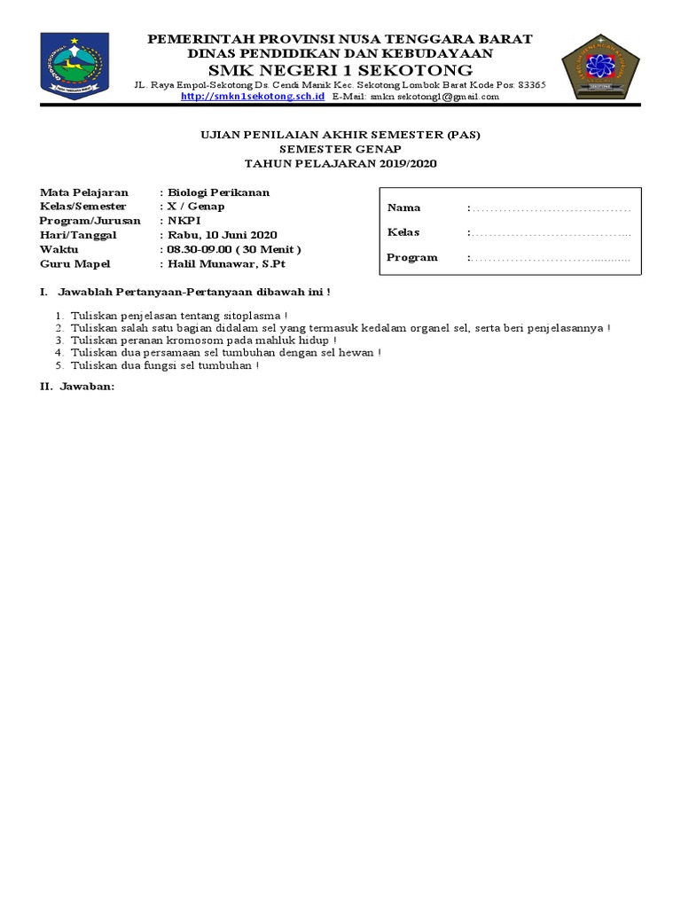 Kelas X Soal PTS Biologi Prikanana | PDF | Kajian Bahasa Asing | Sains & Matematika