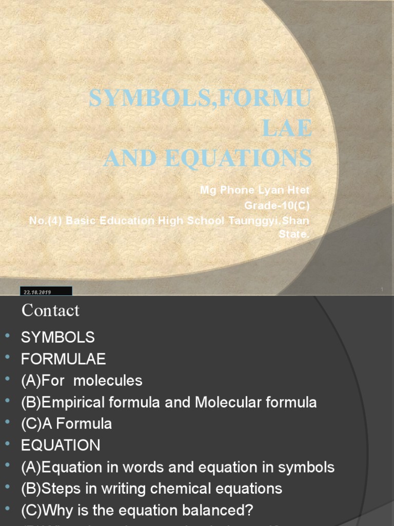 Symbols, Formu LAE and Equations: MG Phone Lyan Htet Grade-10 (C) No ...