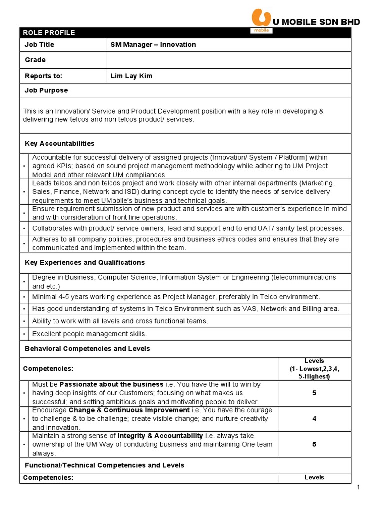Zoe SM Job Profile Form | PDF | Competence (Human Resources) | Innovation