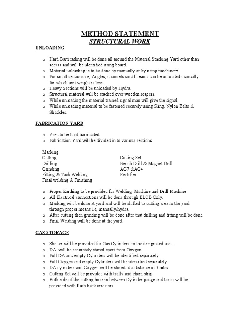 METHOD STATEMENt Fabrication | PDF
