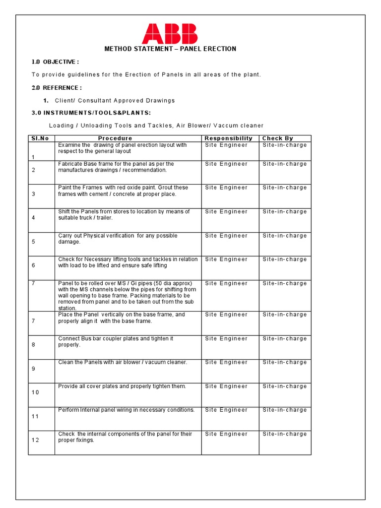 Method Statement - Panel Erection | PDF | Crane (Machine) | Truck