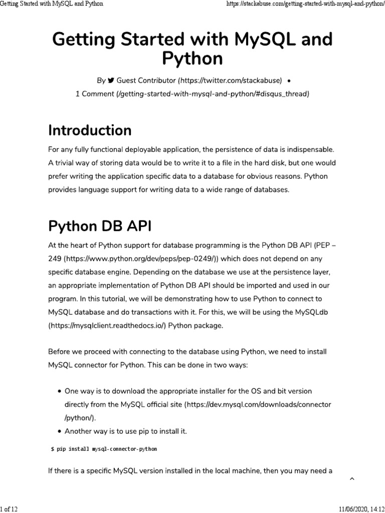 Getting Started With MySQL and Python PDF | Download Free PDF | My Sql | Information Science