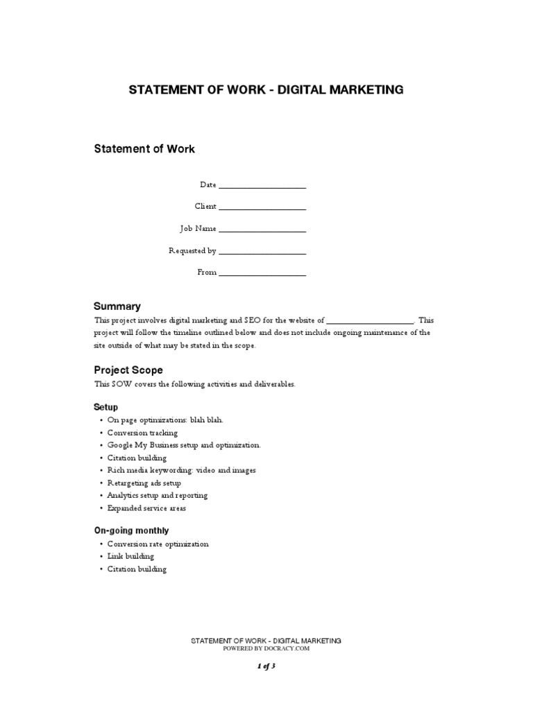 Statement of Work - Digital Marketing | PDF | Digital Marketing ...