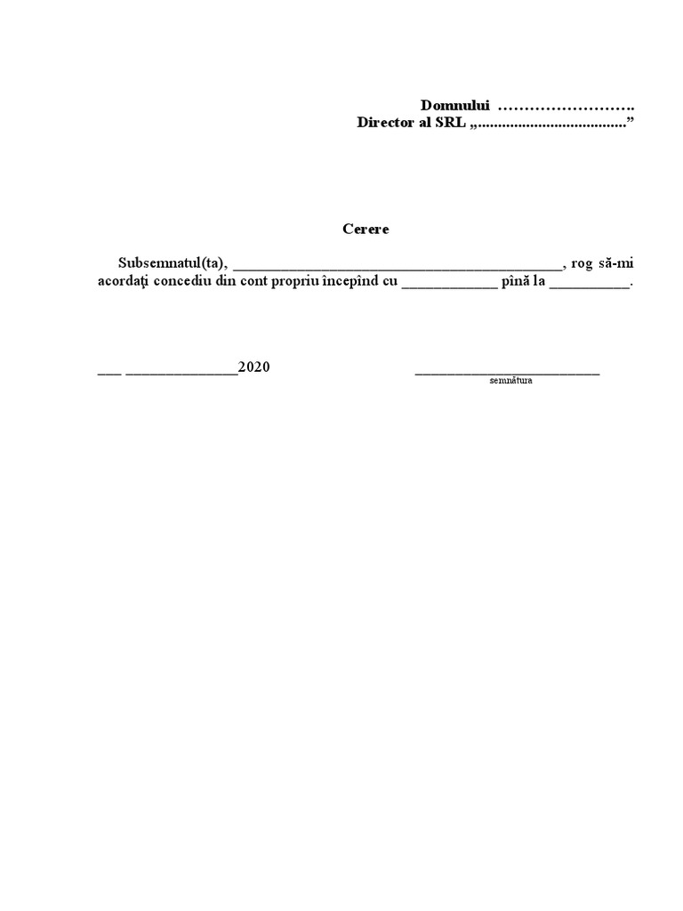 Cerere Concediu Cont Propriu PDF | PDF