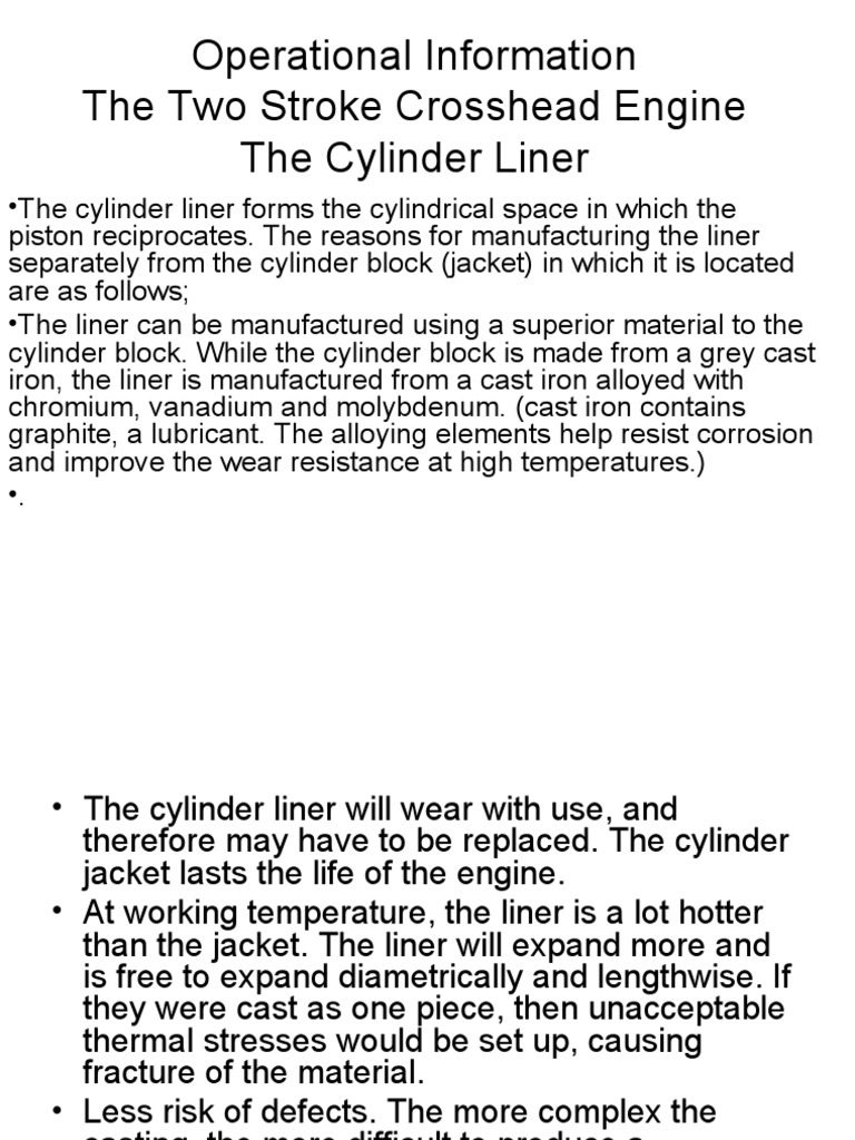 Operational Information The Two Stroke Crosshead Engine The Cylinder ...