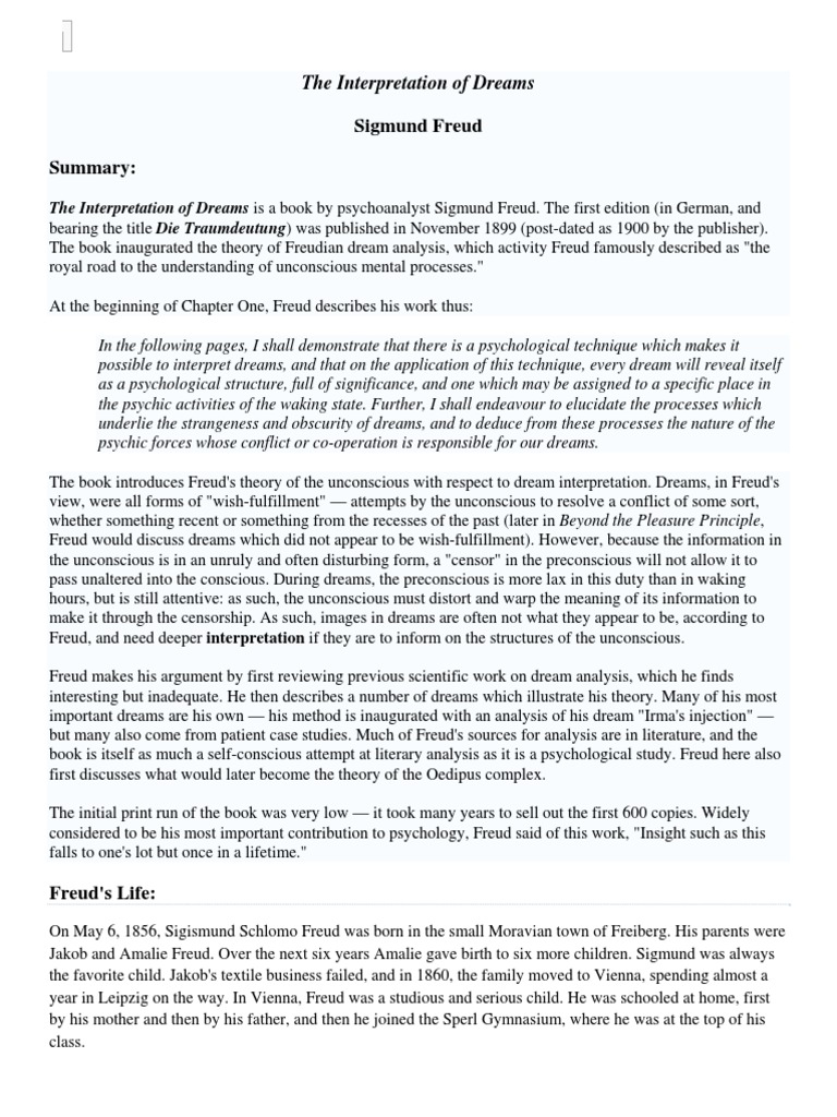 The Interpretation of Dreams PDF | PDF | Sigmund Freud | Psychoanalysis