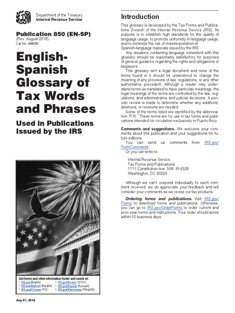 English-Spanish Glossary of Tax Words and Phrases: Used in Publications ...
