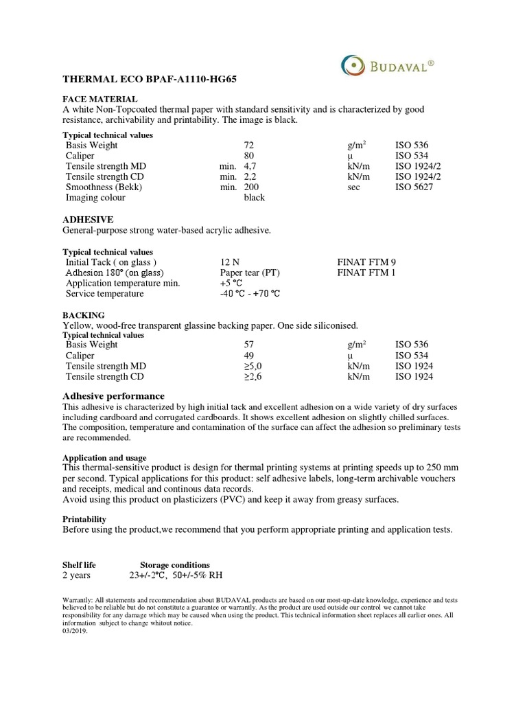 Thermal Eco Bpaf-A1110-Hg65: Face Material | PDF | Materials ...