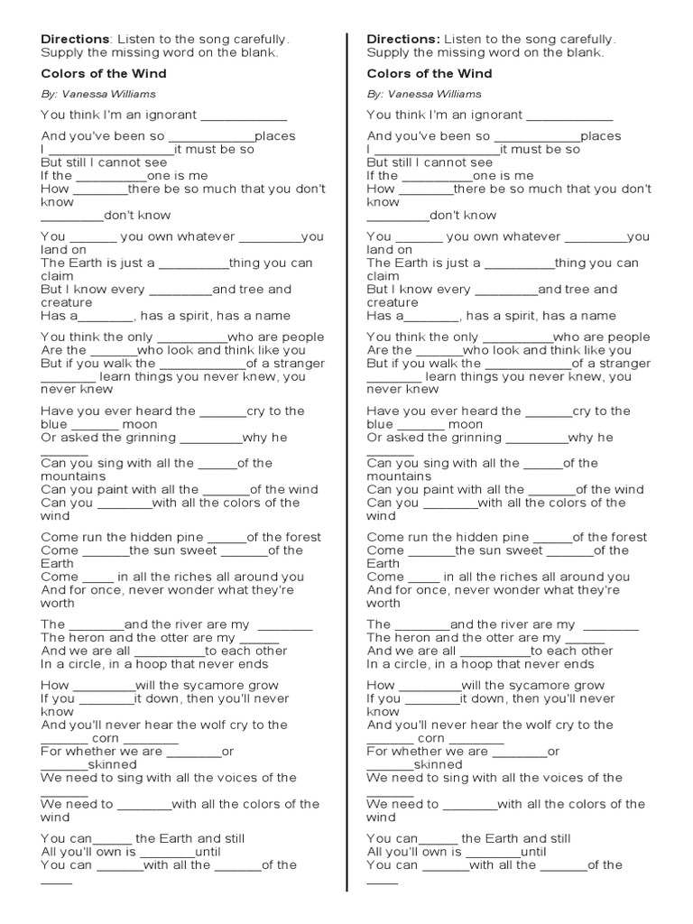 Colors of The Wind Lyrics | PDF