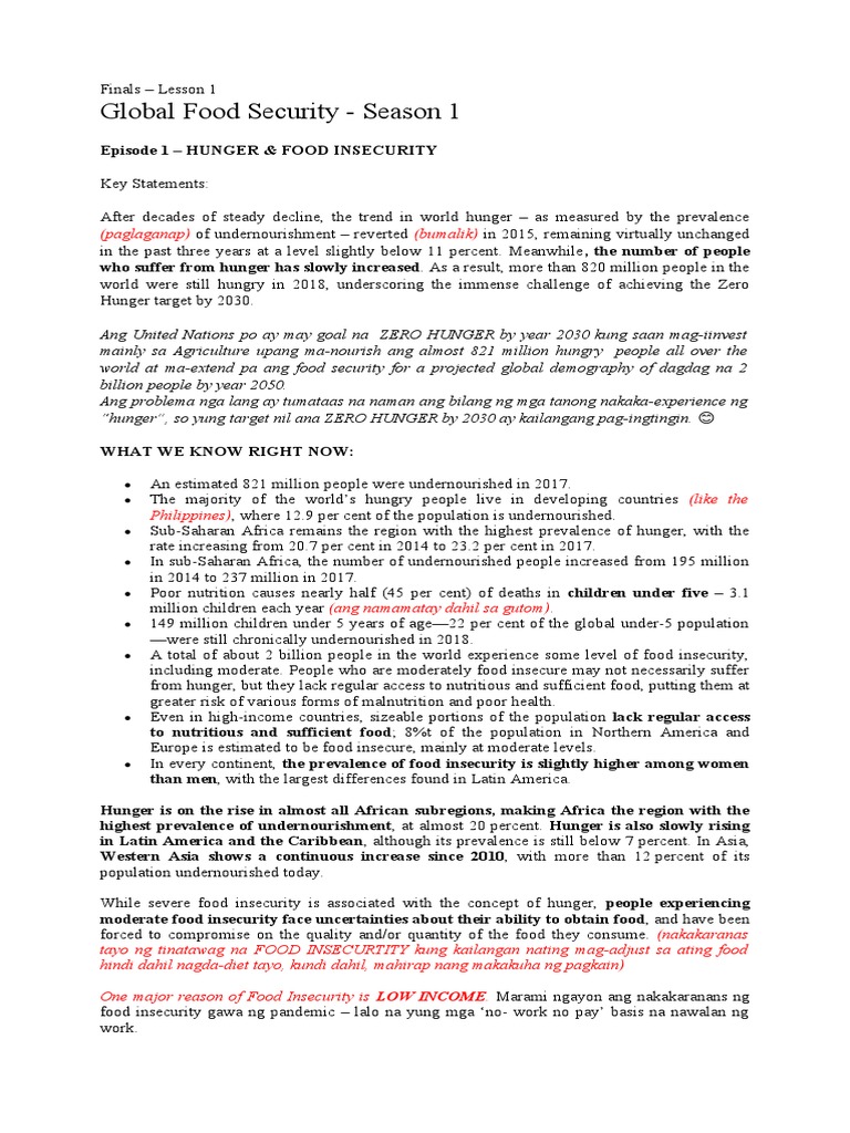 FINALS - LESSON 1 - GLOBAL FOOD SECURITY (Part 1) | PDF | Food Security ...