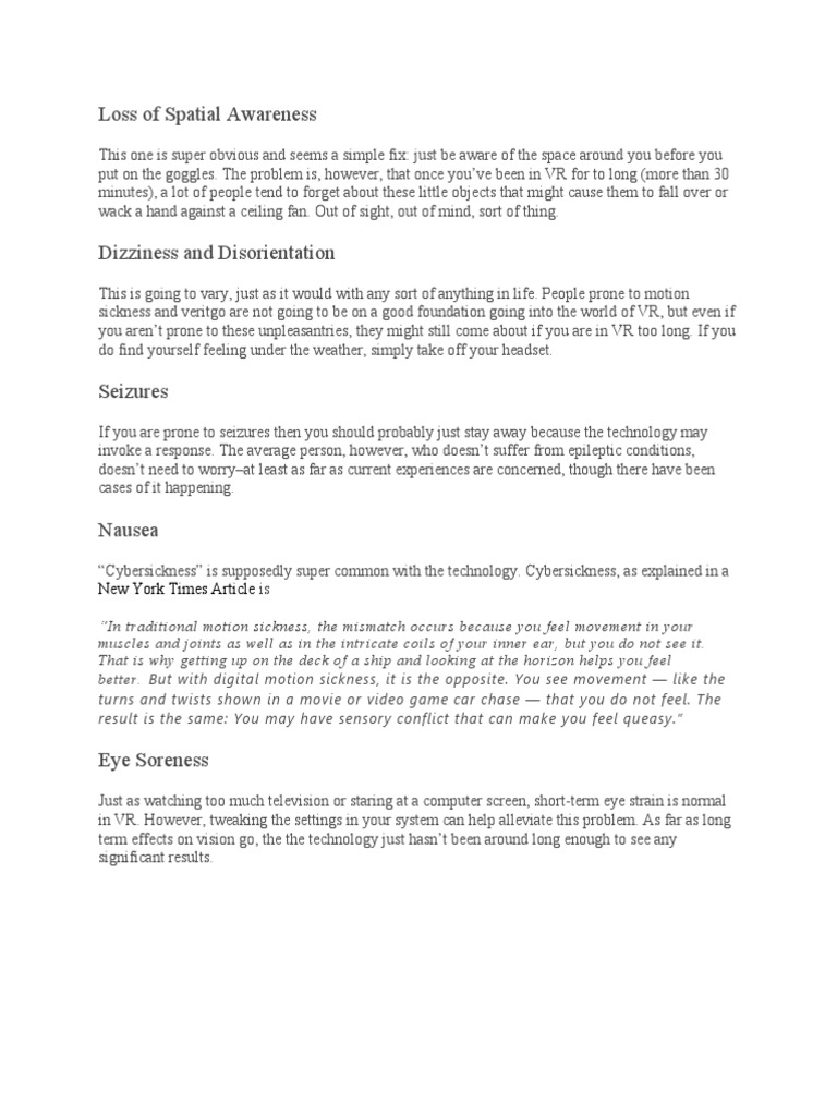 Negative Effects of VR | PDF | Virtual Reality | Nervous System