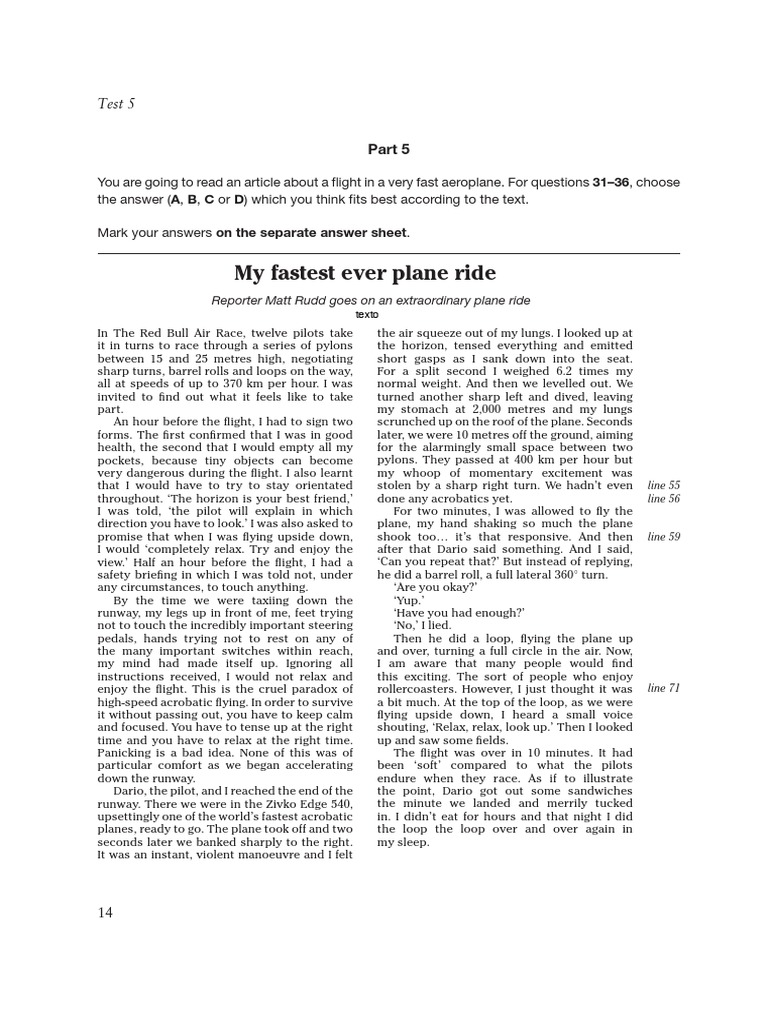 FCE Reading Part 5 (Fast Flight) | PDF