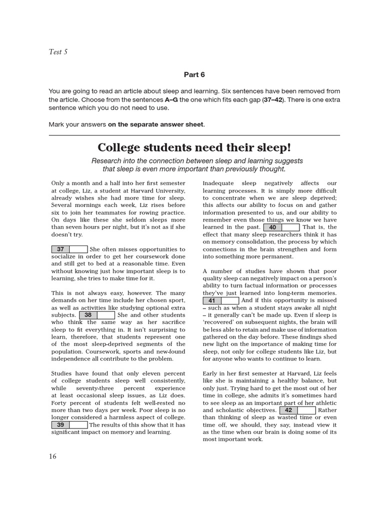College Students Need Their Sleep!: Test 5 | PDF | Sleep | Sleep ...