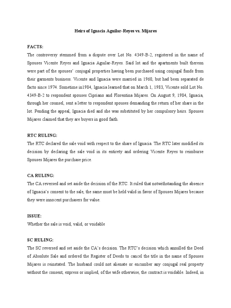 Heirs of Ignacia Aguilar-Reyes vs. Mijares | PDF