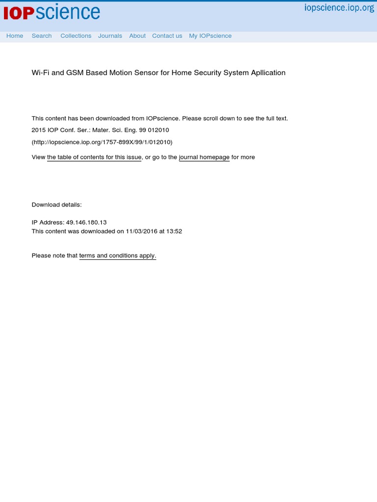 Wi-Fi and GSM Based Motion Sensor For Home Securit | PDF | Security ...