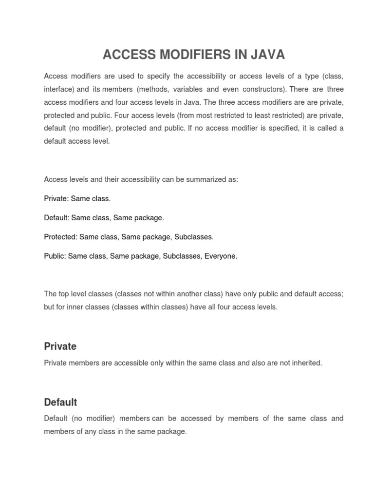 Access Modifiers in Java: Private | PDF