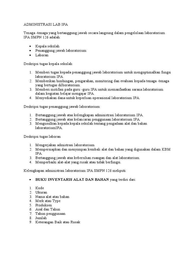 Administrasi Lab Ipa | PDF