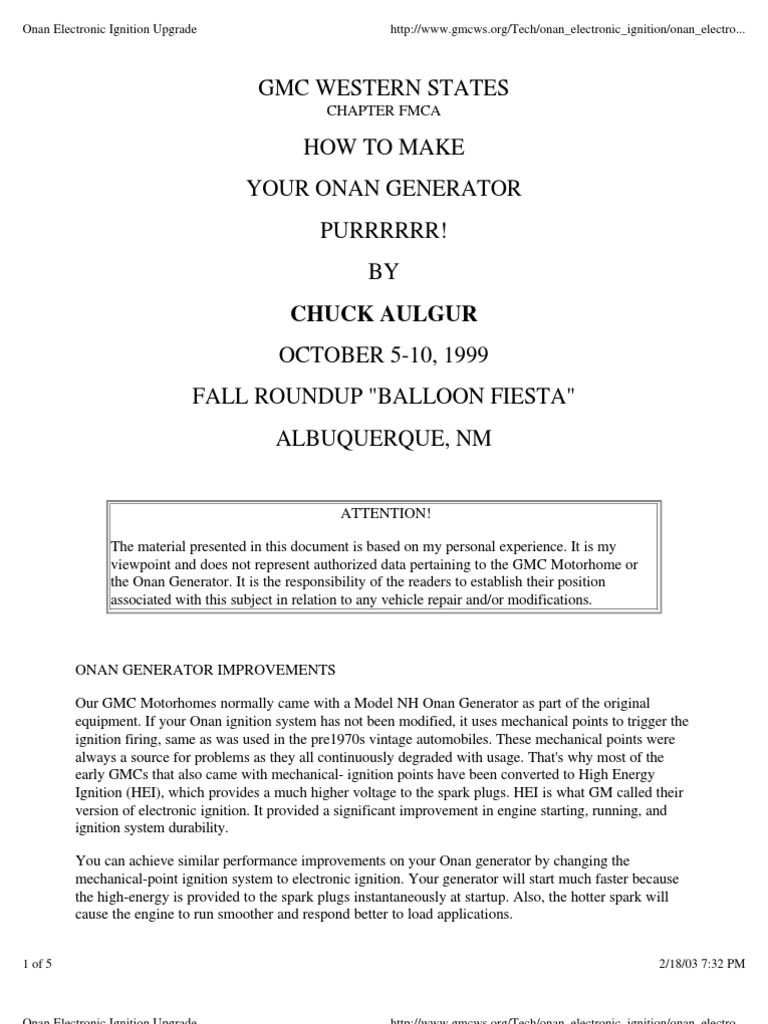 Onan Ignition Upgrade Guide | PDF | Ignition System | Cummins