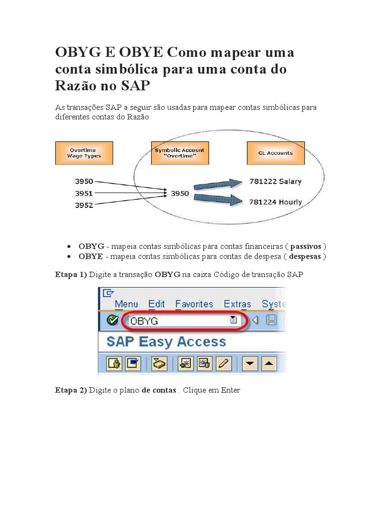 OBYG E OBYE Como Mapear Uma Conta Simbólica para Uma Conta Do Razão No ...