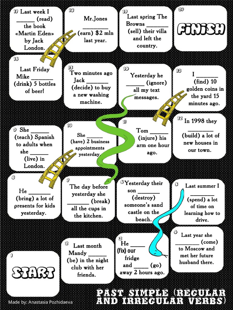 Boardgame Snakes and Ladders - Past Simple Regular and Irregular Verbs ...