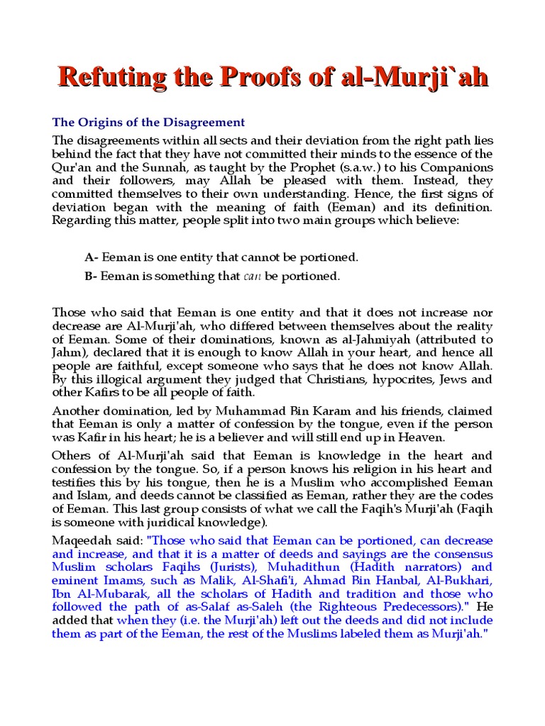 Refuting The Proofs of Al-Murji'ah | PDF | Hadith | Muhammad