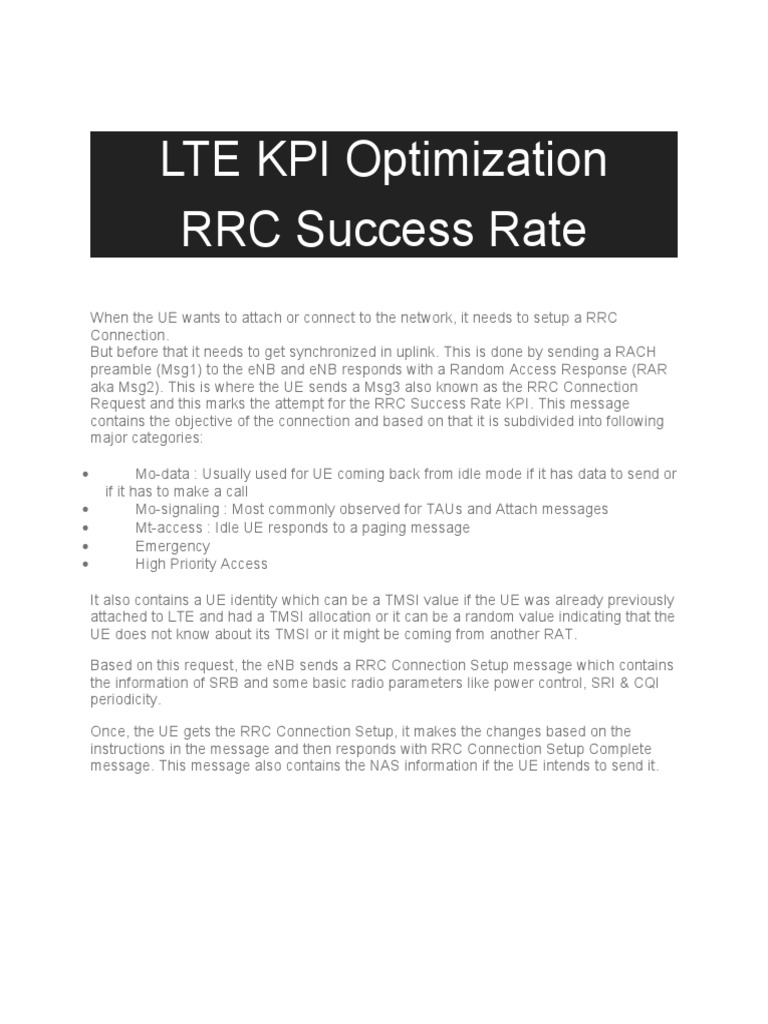 LTE KPI Optimization - RRC Success Rate | PDF | Computer Architecture | Digital Technology