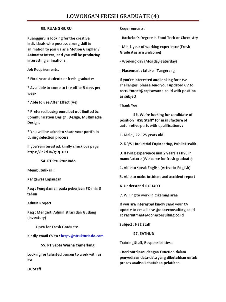 Calling. Fresh Graduates!! | PDF | Business