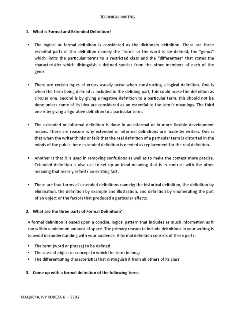 What Is Formal and Extended Definition?: Technical Writng | PDF | Ios ...