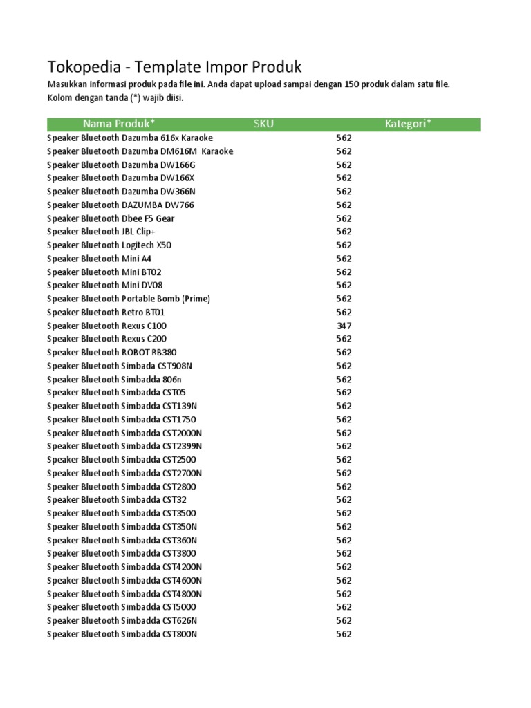 Tokopedia Product Import Template | PDF | Computers
