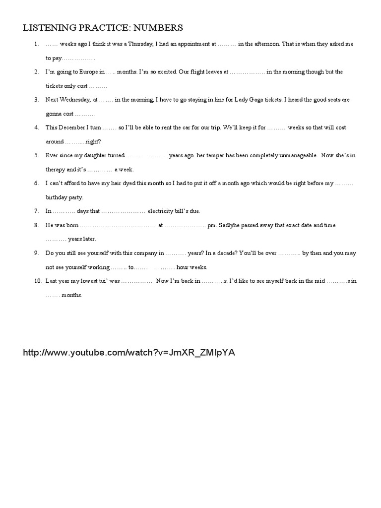 Listening Practice: Numbers Exercise | PDF