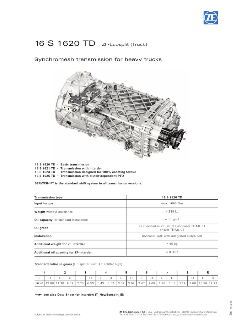 ZF Transmission 16 S 1620 TD ZF Ecosplit Truck PDF | PDF | Manual ...