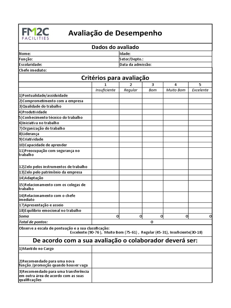 Avaliacao De Desempenho Dos Funcionarios Modelos Gratuitos De
