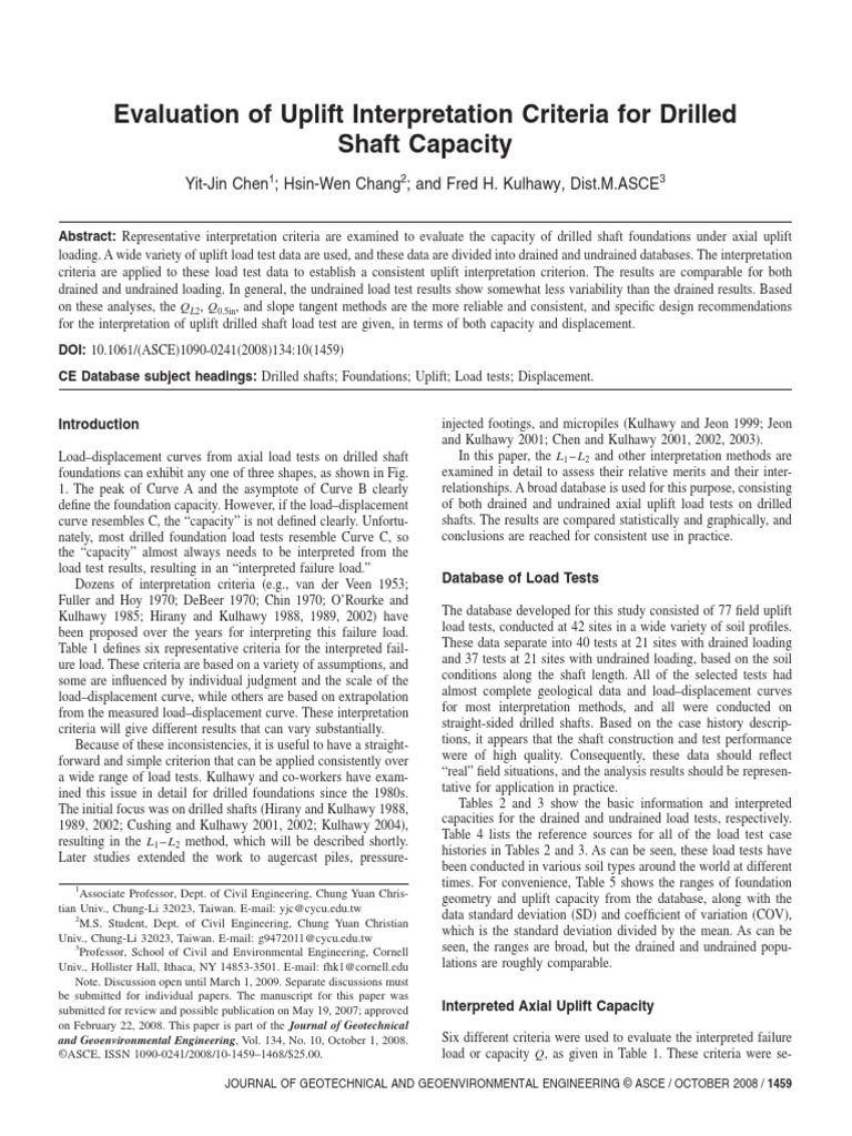 Evaluation of Uplift Interpretation Criteria For Drilled Shaft Capacity ...