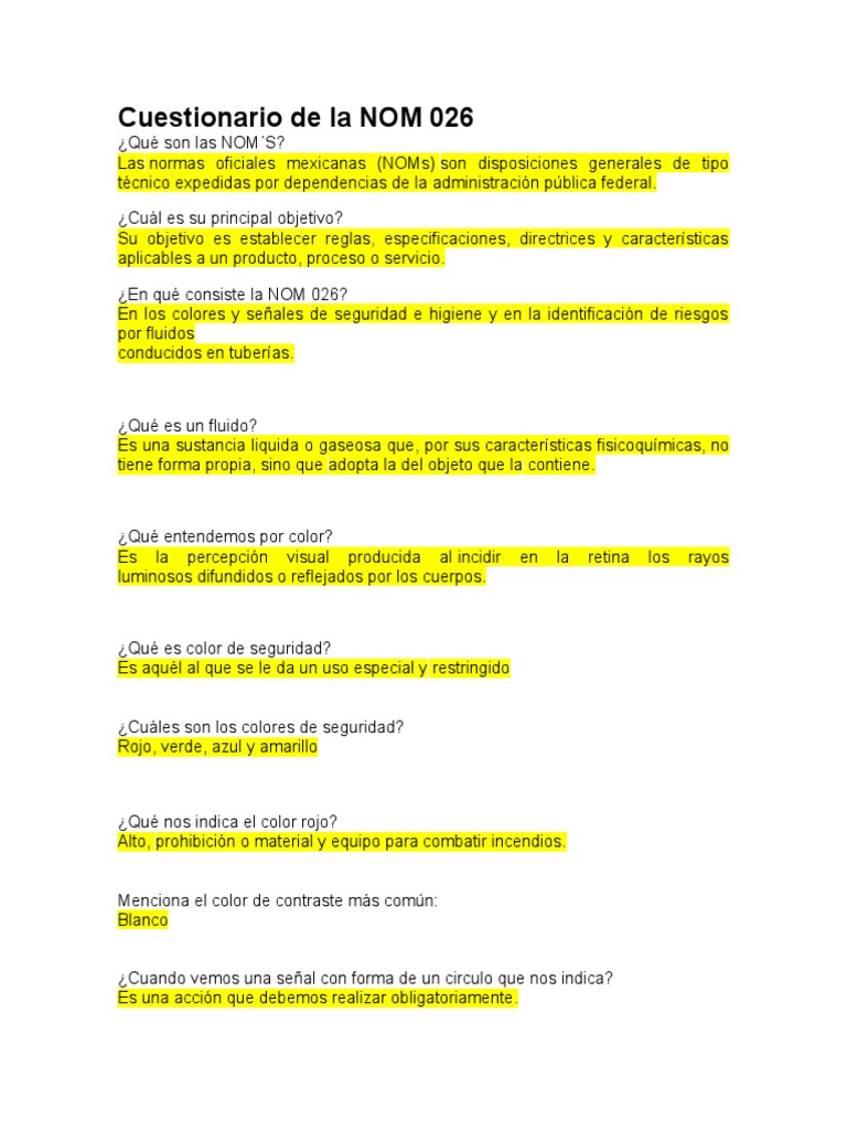 Cuestionario de La NOM 026 | PDF