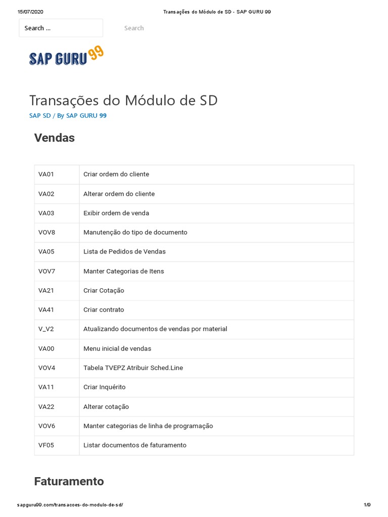 Transações do Módulo de SD | PDF | Sap Se | Programas