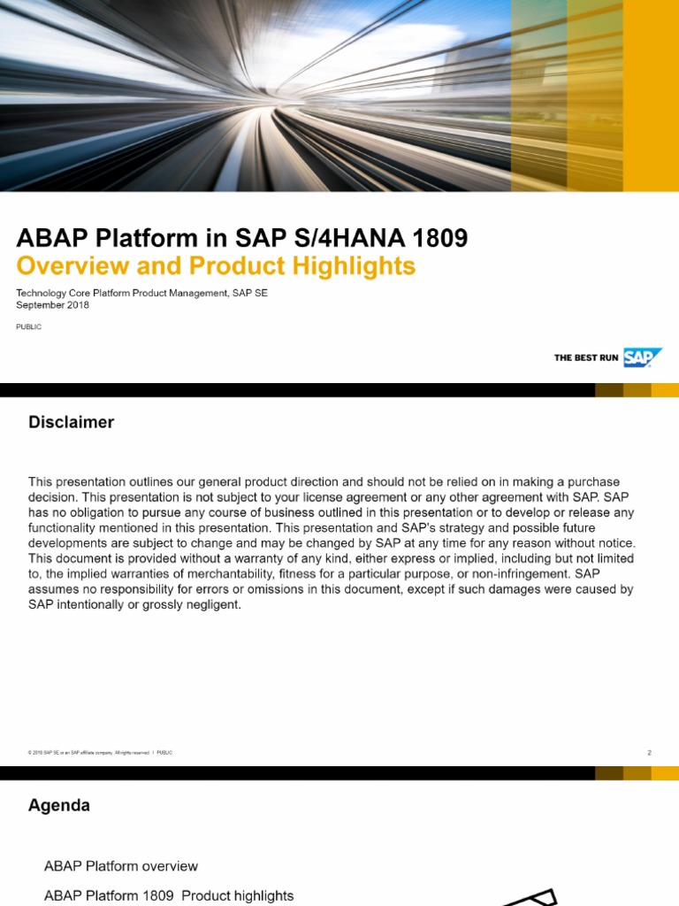 ABAP Platform in SAP S - 4HANA 1809 - Overview and Product Highlights | PDF