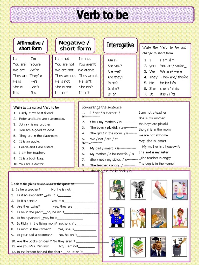 Verb to Be: Short Forms and Exercises | PDF | Language Arts & Discipline