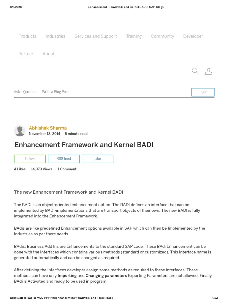 Enhancement Framework and Kernel BADI - SAP Blogs | PDF | Programming Paradigms | Computer ...