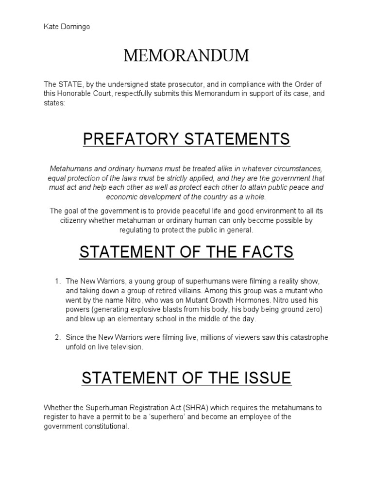 Memorandum: Prefatory Statements | Download Free PDF | Police Power ...