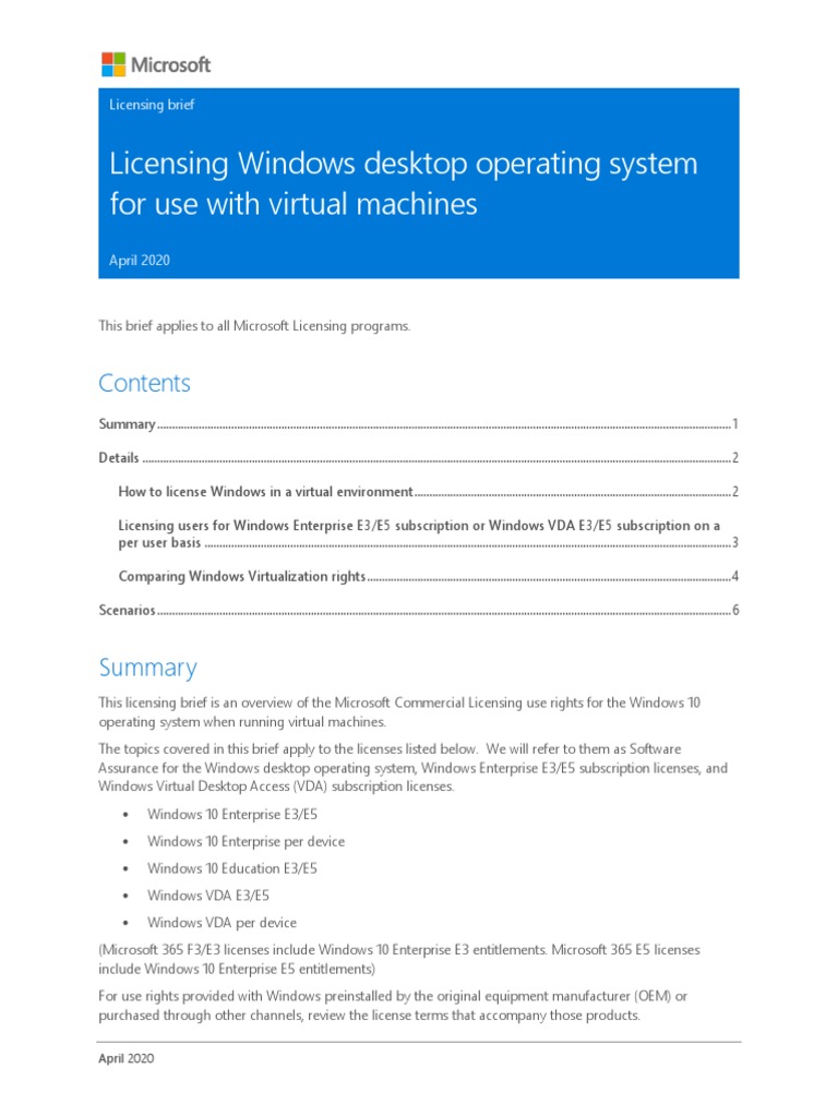 Licensing Windows Desktop OS For Virtual Machines PDF | PDF | Desktop ...