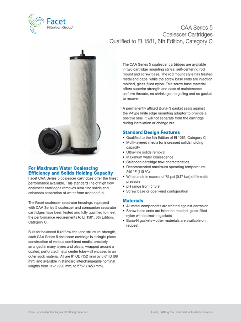 CAA Series 5 Coalescer Cartridges Qualified To EI 1581, 6th Edition ...