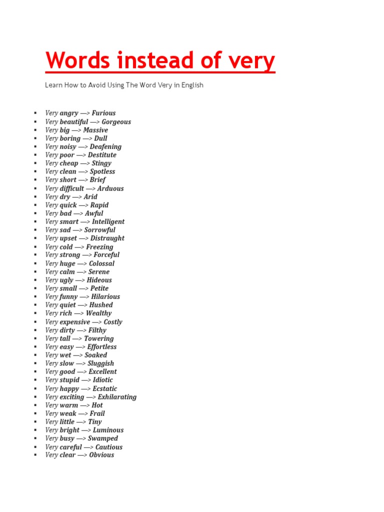 Words Instead of Very: Learn How To Avoid Using The Word Very in ...