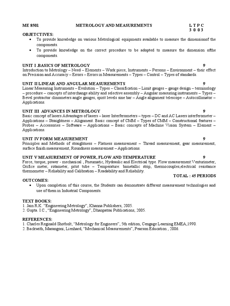 Metrology and Measurements Course Guide | PDF | Metrology | Measurement
