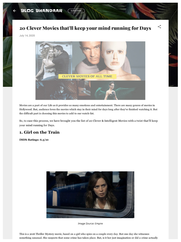 20 Clever Movies That Will Keep Your Mind Running For Days | PDF