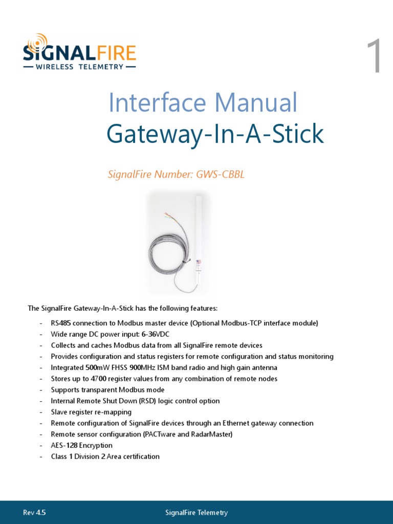 960 0009 01 SignalFire Gateway Stick Manual Rev 4 - 5 | PDF | Relay ...